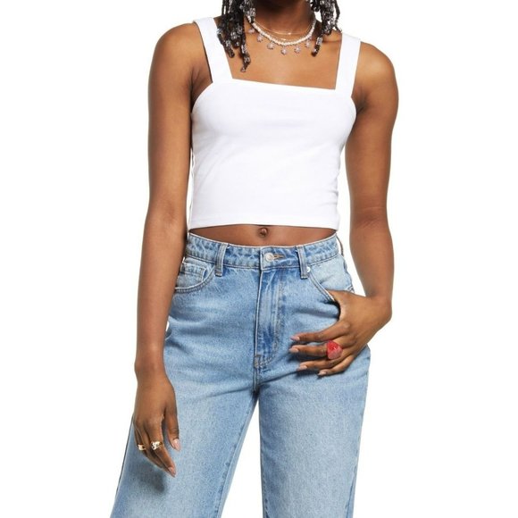 bp | Tops | Bp Square Neck Organic Cotton Blend Crop Tank In White ...